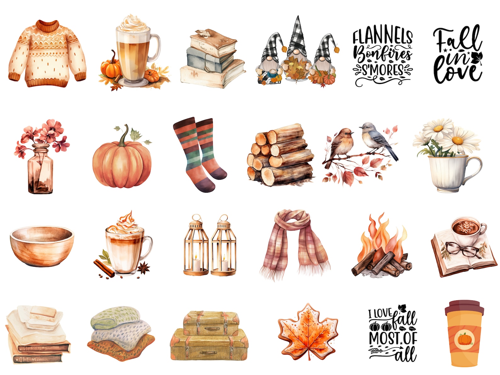 Fall Clipart Set | Autumn Watercolor Designs, 110 PNG Files - Etsy