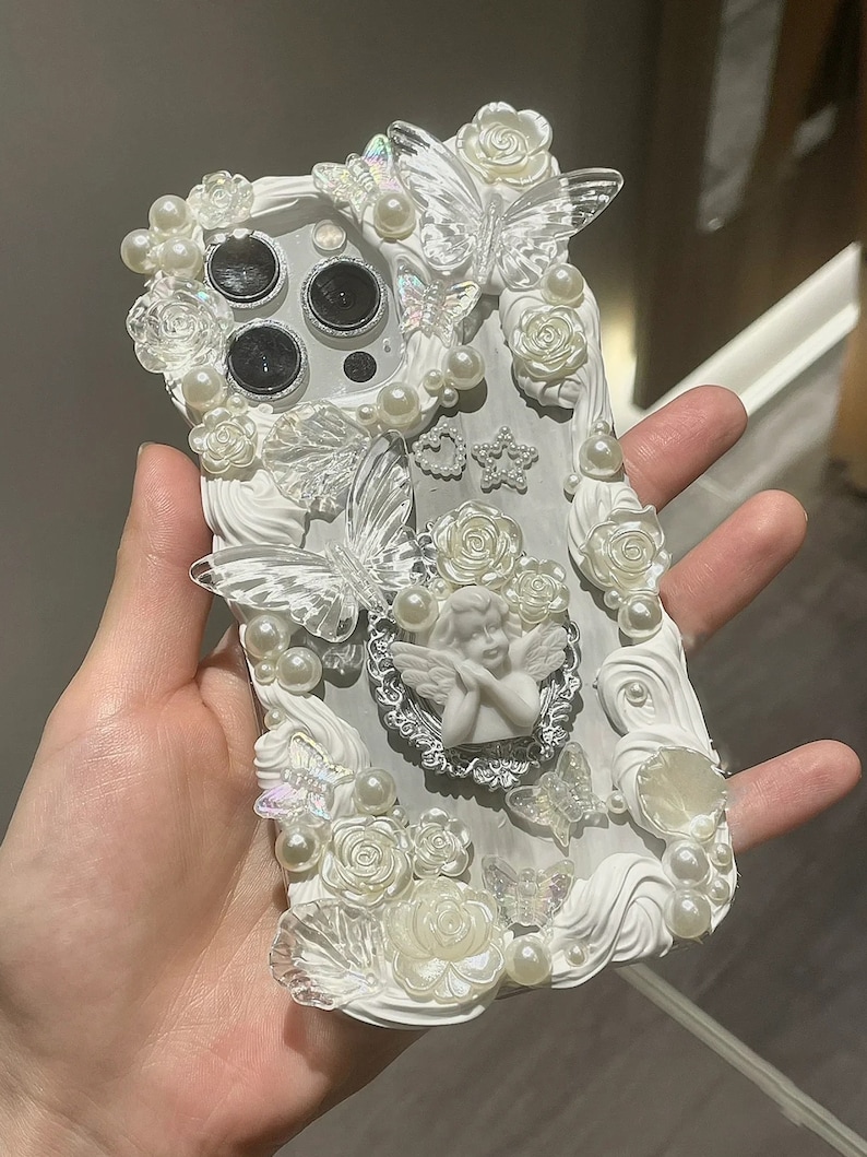 Light Grey Angel Baroque Style Decoden Phone Case for All - Etsy