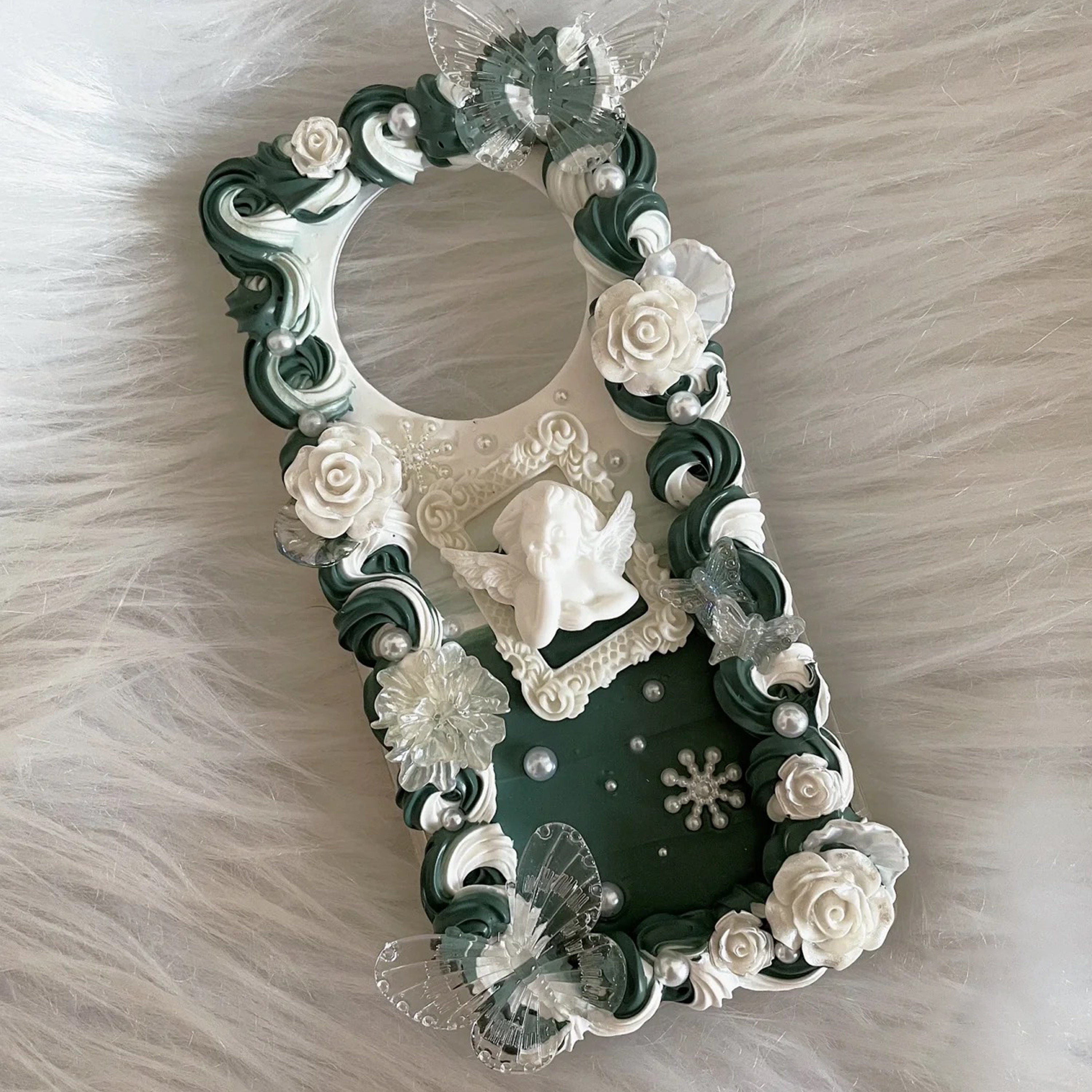 Dark Green Angel Frame Baroque Style Decoden Phone Case for - Etsy