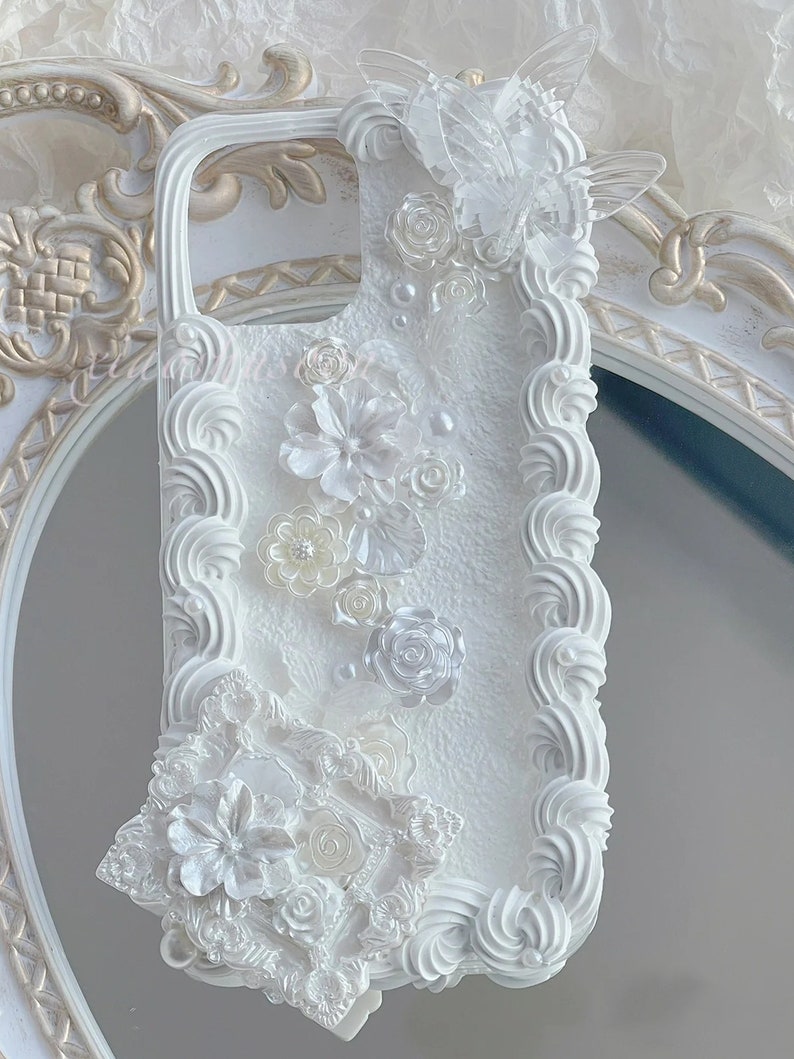 Pure White Garden Baroque Style Decoden Phone Case Butterfly - Etsy