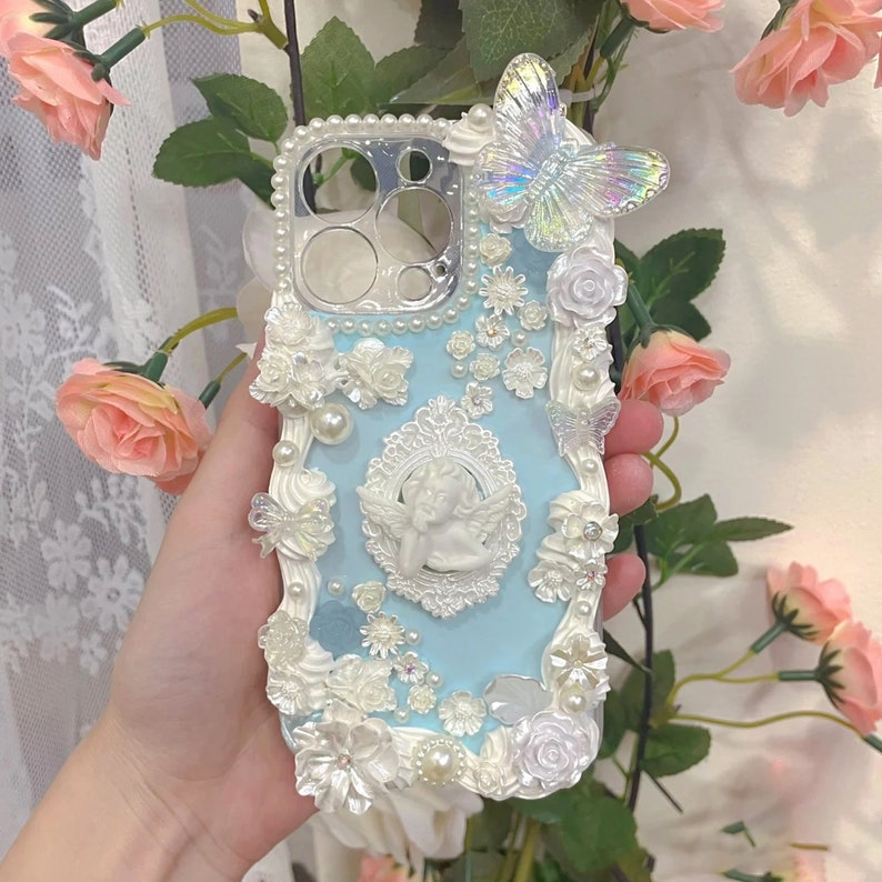 Angel Frame Baby Blue Baroque Decoden Phone Case Shiny - Etsy