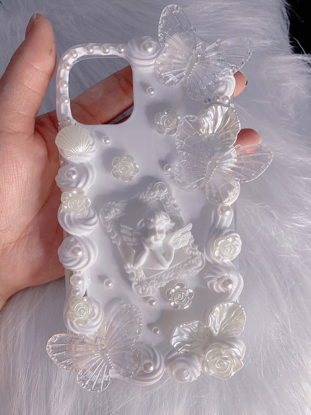 Pure White Cupid Angel Baroque Style Decoden Phone Case for All Brand ...