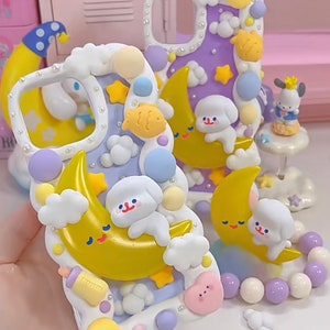 Kawaii Moon Puppy Decoden Phone Case, Cute Round Border Dog, Handmade ...
