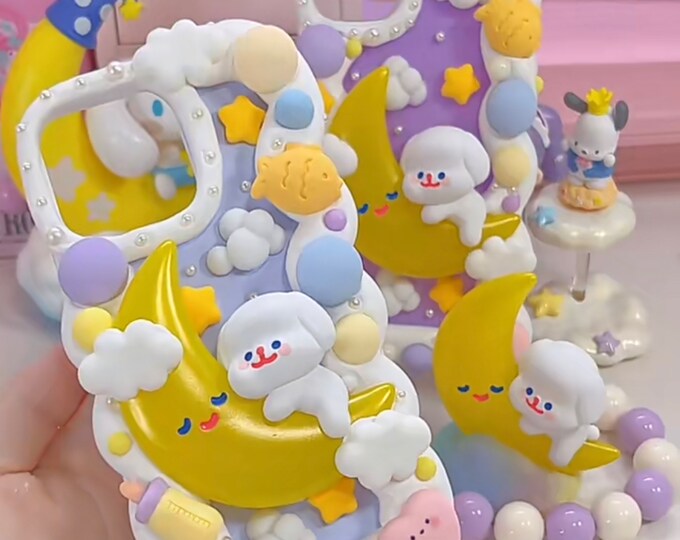 Kawaii Moon Puppy Decoden Phone Case Cute Round Border Dog - Etsy