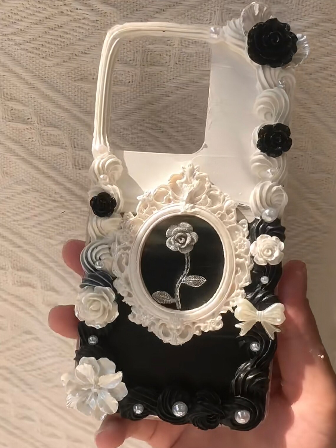 Black and White Roses Frame Baroque Style Decoden Phone Case - Etsy