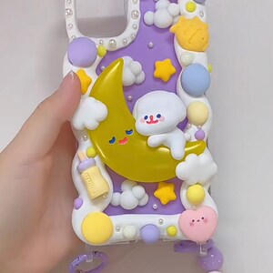 Kawaii Moon Puppy Decoden Phone Case, Cute Round Border Dog, Handmade ...
