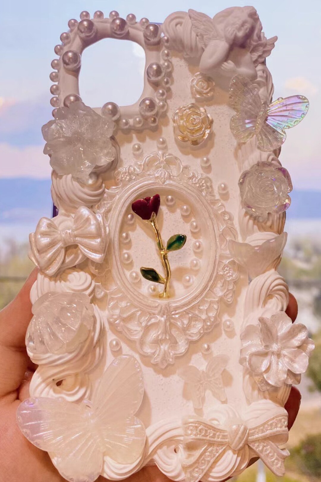 Rose Decoden Phone Case for All Brand, Red Rose With Frame Phone Case ...