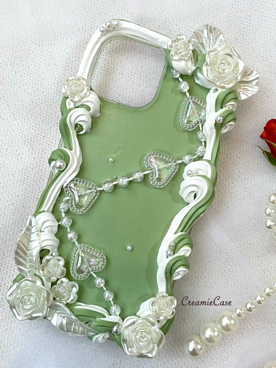 Bean Green Decoden Phone Case for All Brand, Green and White Ombre ...