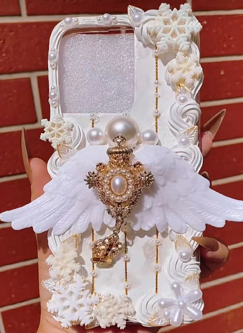 White Luxury Jewelry Wing Baroque Style Decoden Phone Case for - Etsy
