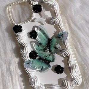 Two Butterfly Decoden Phone Case for All Brand, Black Roses, Icing ...