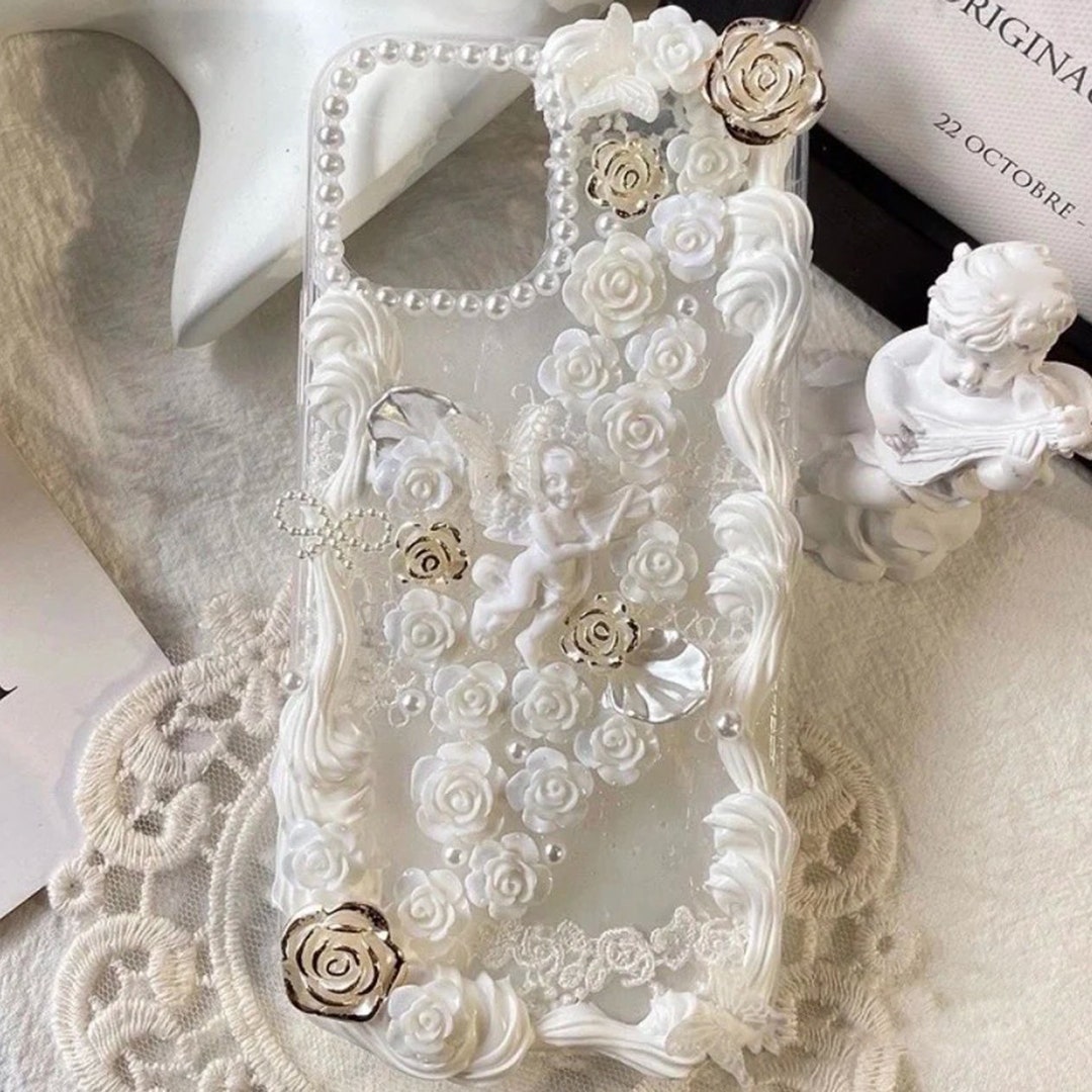 White Roses and Angel Decoden Phone Case for All Brand, Baroque Roses ...