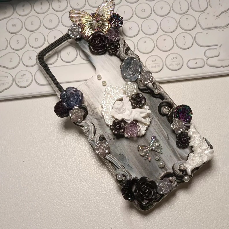 Dark Grey Baroque Style Decoden Phone Case for All Brand - Etsy