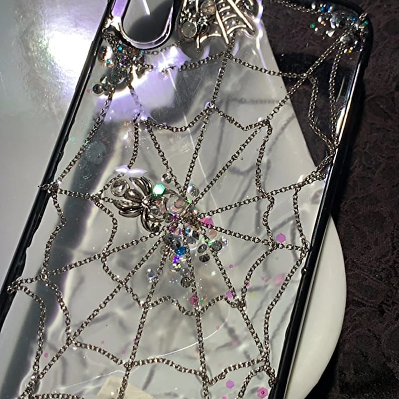Halloween Design Spider Web With Blue Glitter Resin Phone Case - Etsy