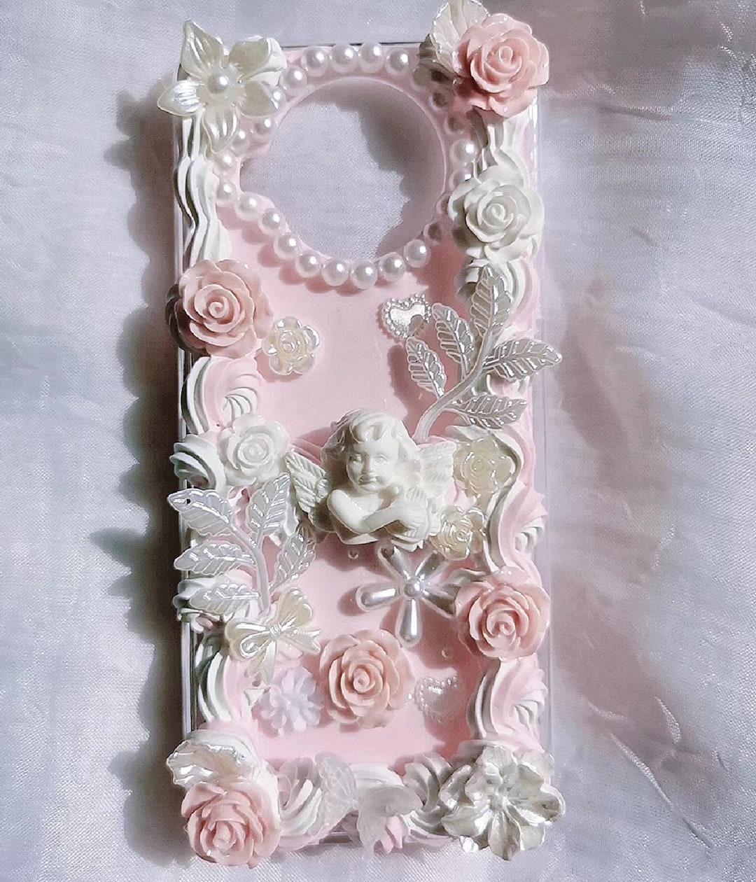 Baby Pink Angel Decoden Phone Case for All Brand, Baroque Fake Pink ...