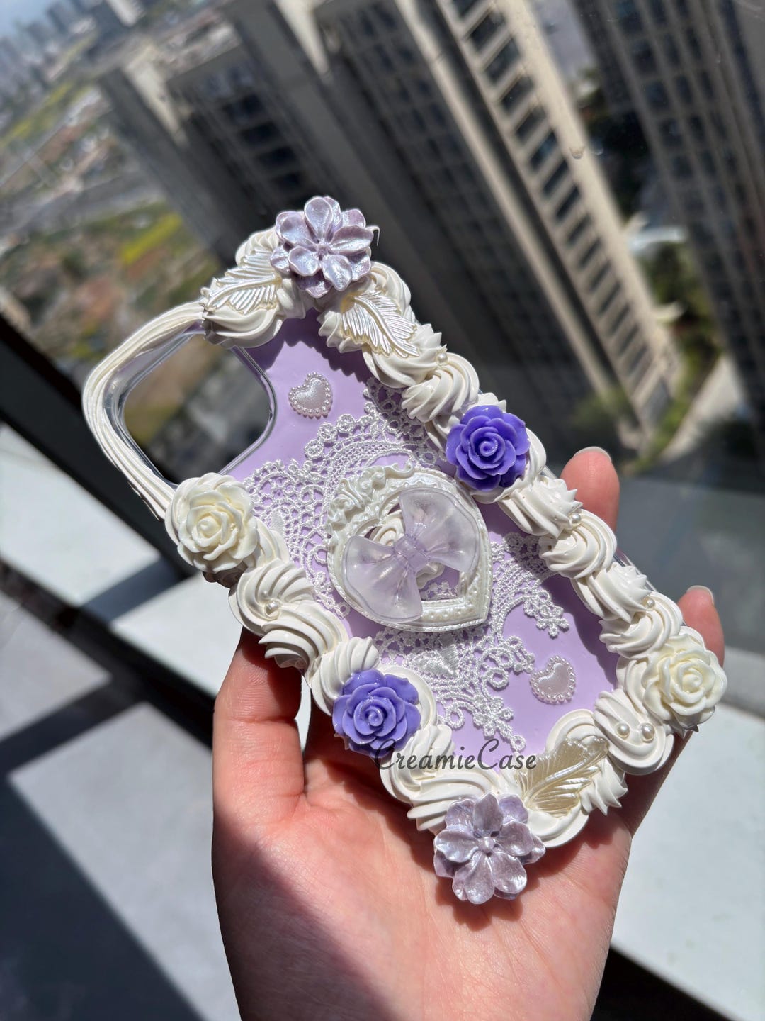 Violet Heart Decoden Phone Case for All Brand, Baroque Purple Roses Decoden Cream Phone Case ...