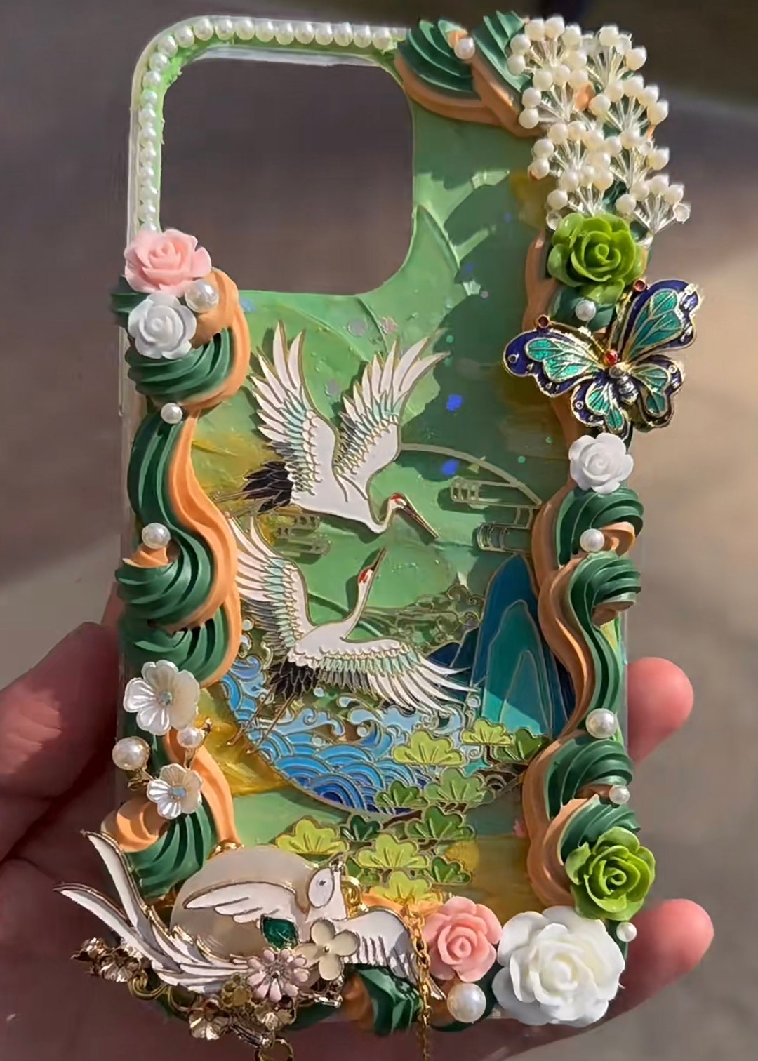 Classical Style Pastel Green Decoden Phone Case for All Brand, Spring ...