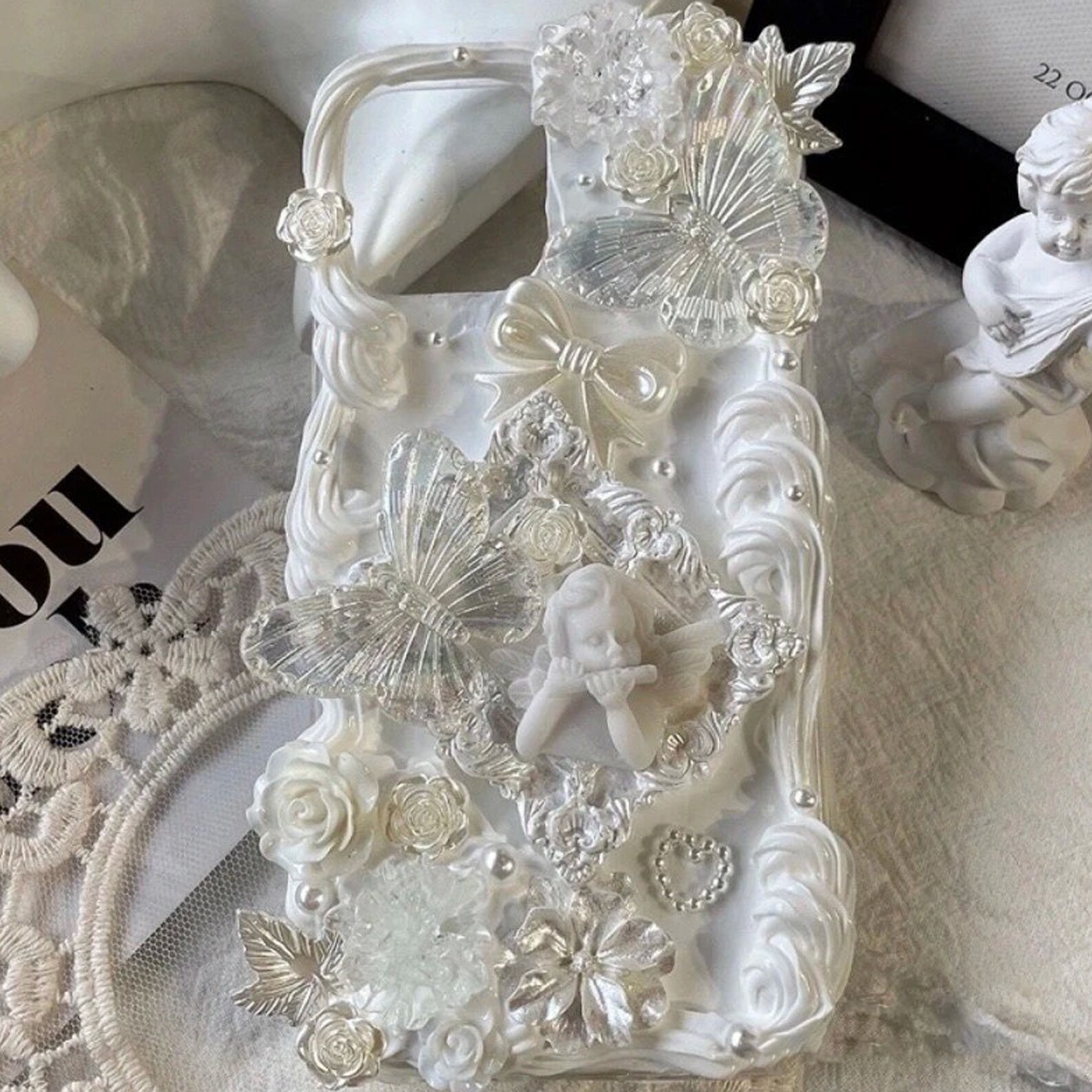 Pure White Angel Decoden Phone Case for All Brand Baroque - Etsy