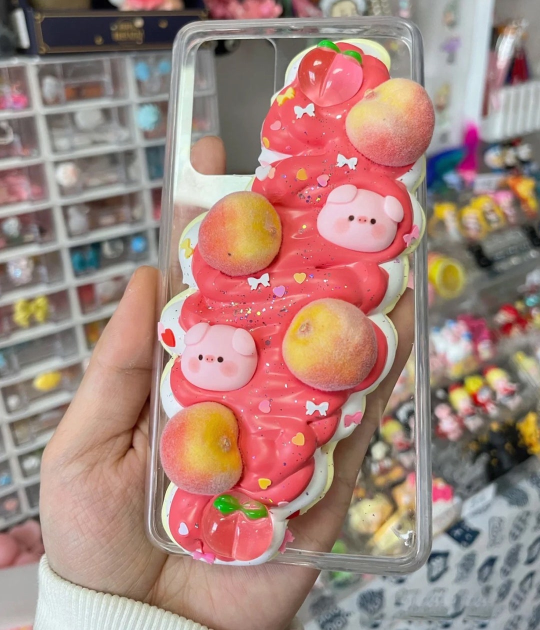 Kawaii Piggy and Peaches Decoden Phone Case for All Brand, Cute Pig and ...