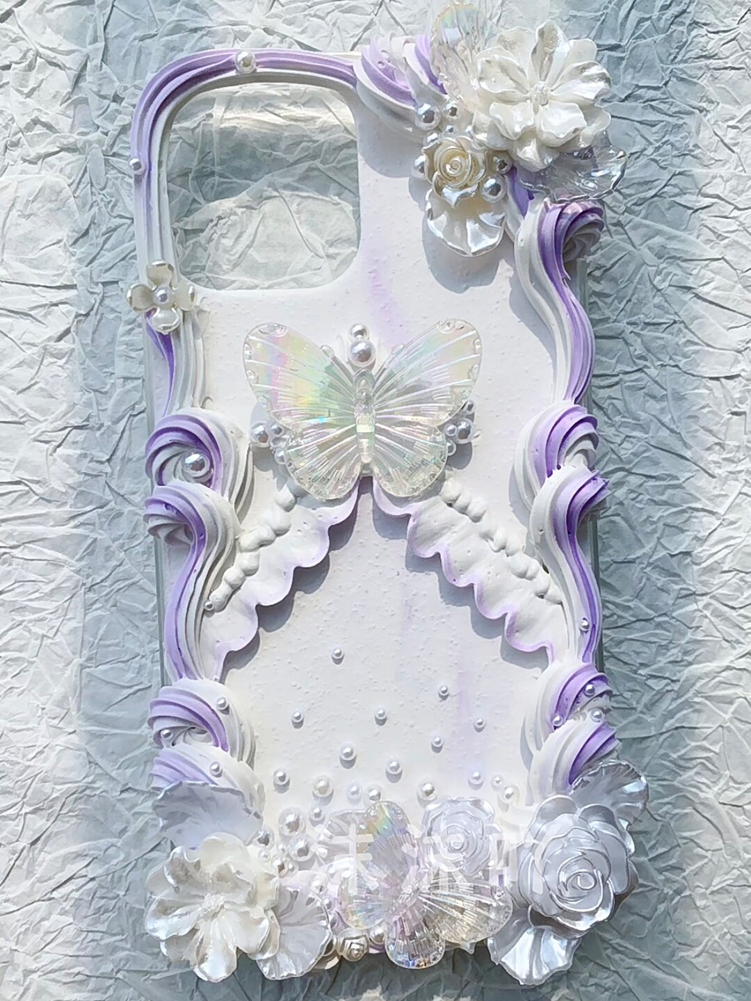 Violet Butterfly Decoden Phone Case for All Brand, Purple Baroque ...