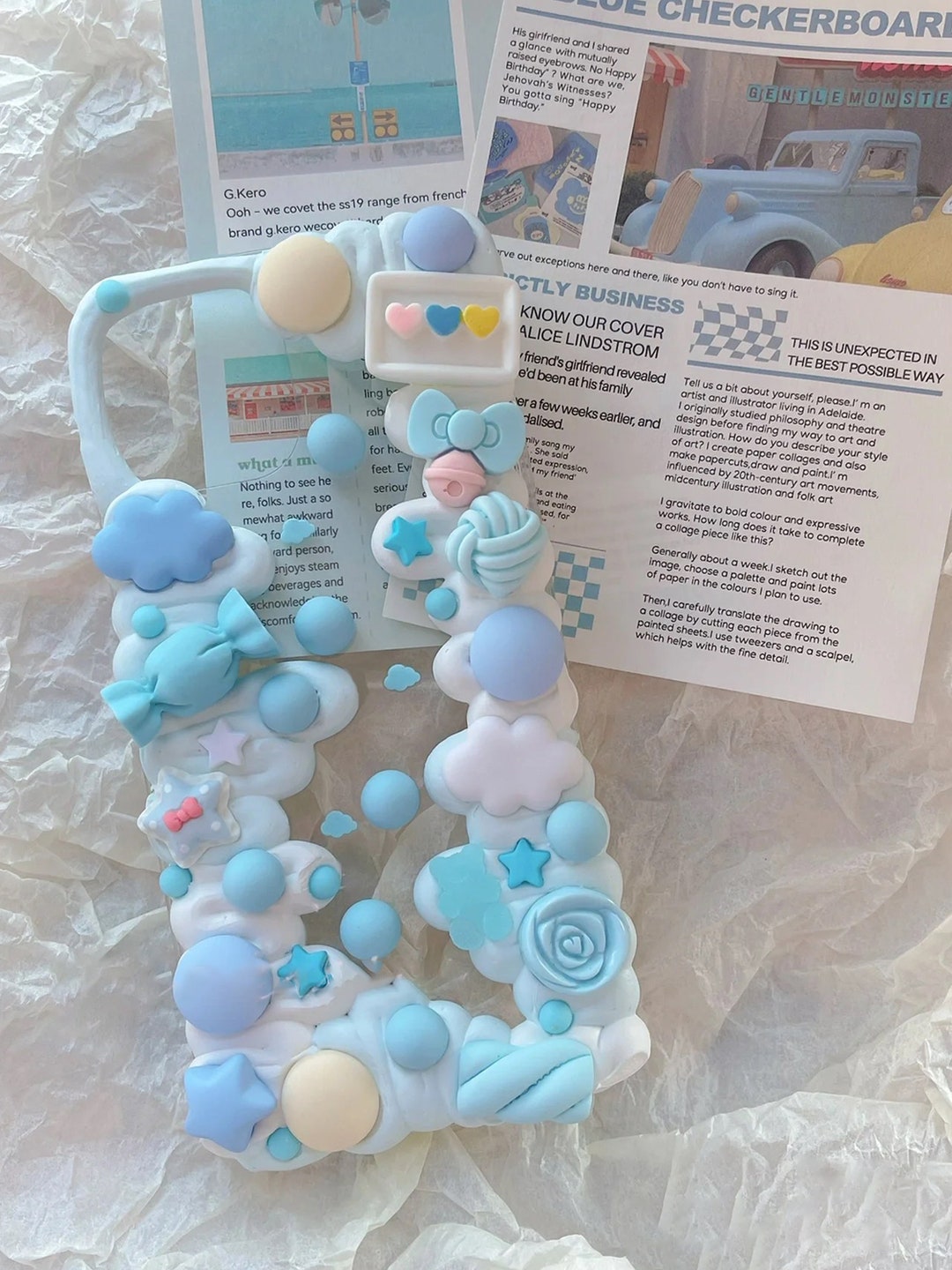 Blue Bubbles With Cute Charms Decoden Handmade Phone Case for All Brand ...