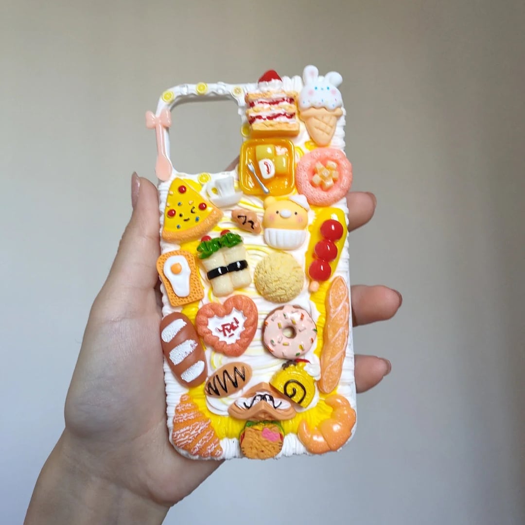 Foodie Decoden Phone Case for All Brand, Cute Cake, Pizza, Bread, and ...