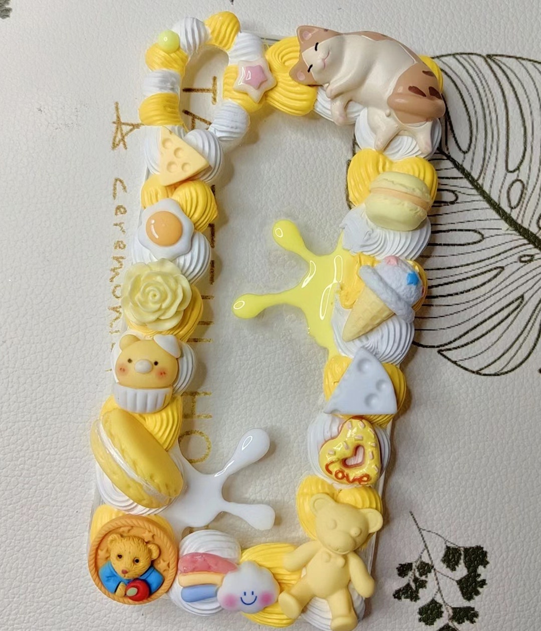Yellow Decoden Phone Case for All Brand, Ice Cream Fake Jam Cake Cute ...