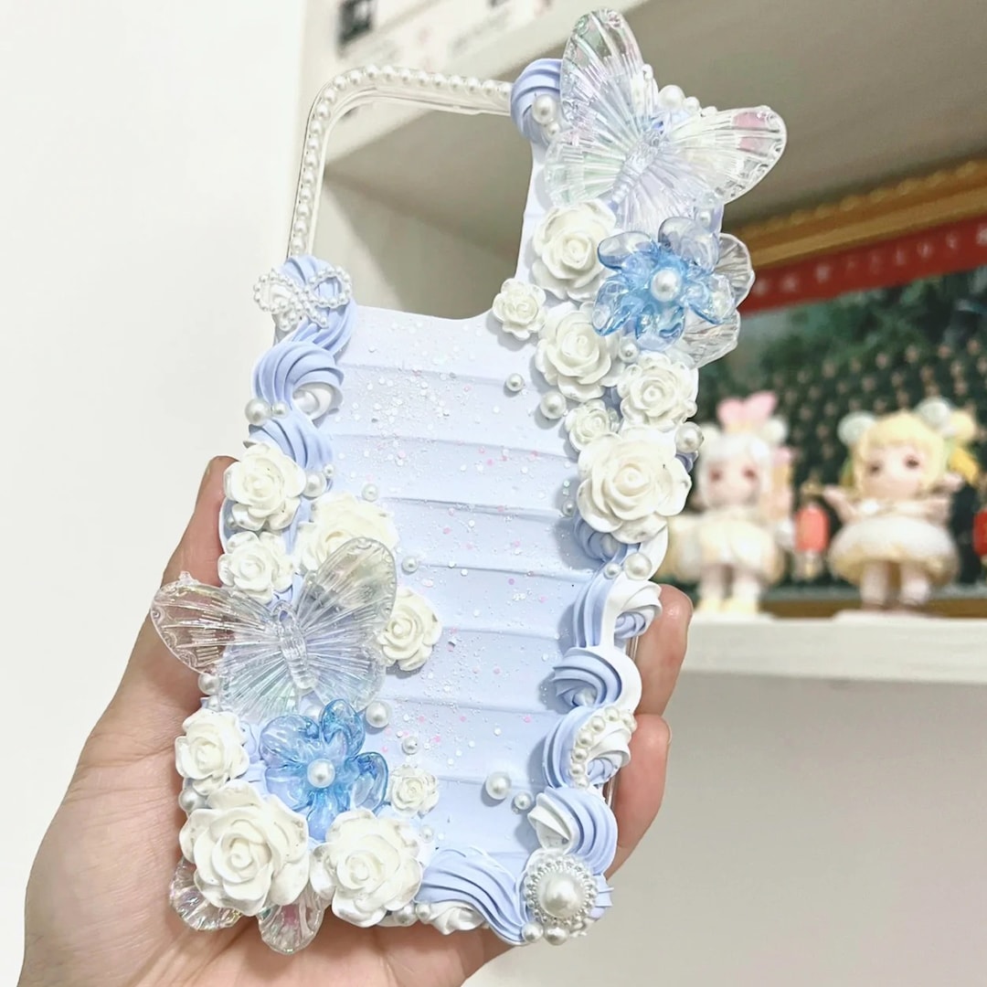 Baby Blue Baroque Decoden Phone Case for All Brand, Butterflies and ...