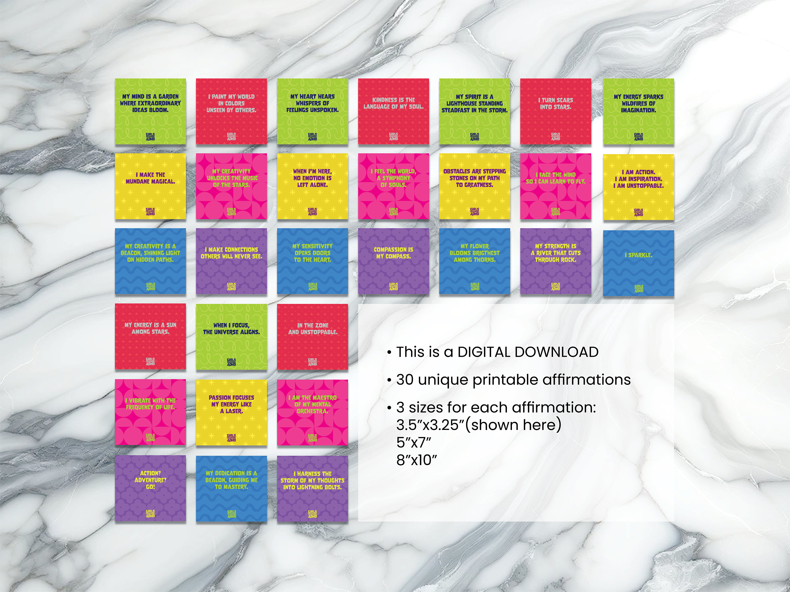 Printable Affirmation Cards for Girls With ADHD Highlighting ...