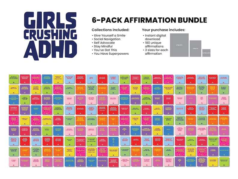 180 Printable Affirmations for Girls: ADHD Support, Neurodiversity ...