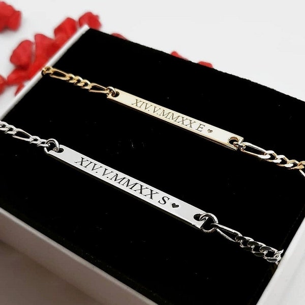 Personalized Silver Bracelet Couples Set - Etsy