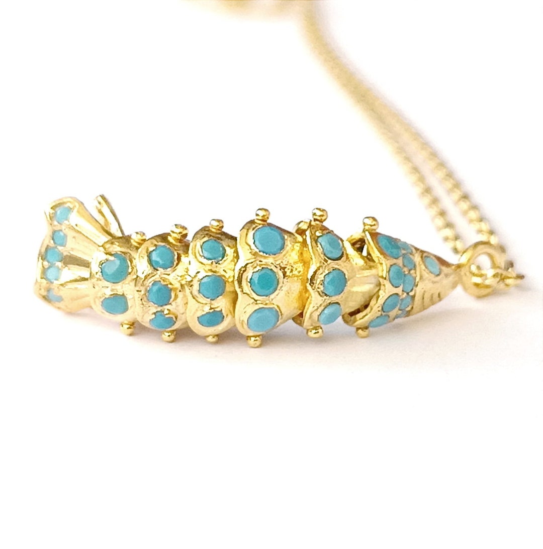 Sterling Silver Fish Necklace-3d Fish Necklace-blue Stoned Fish Pendant ...