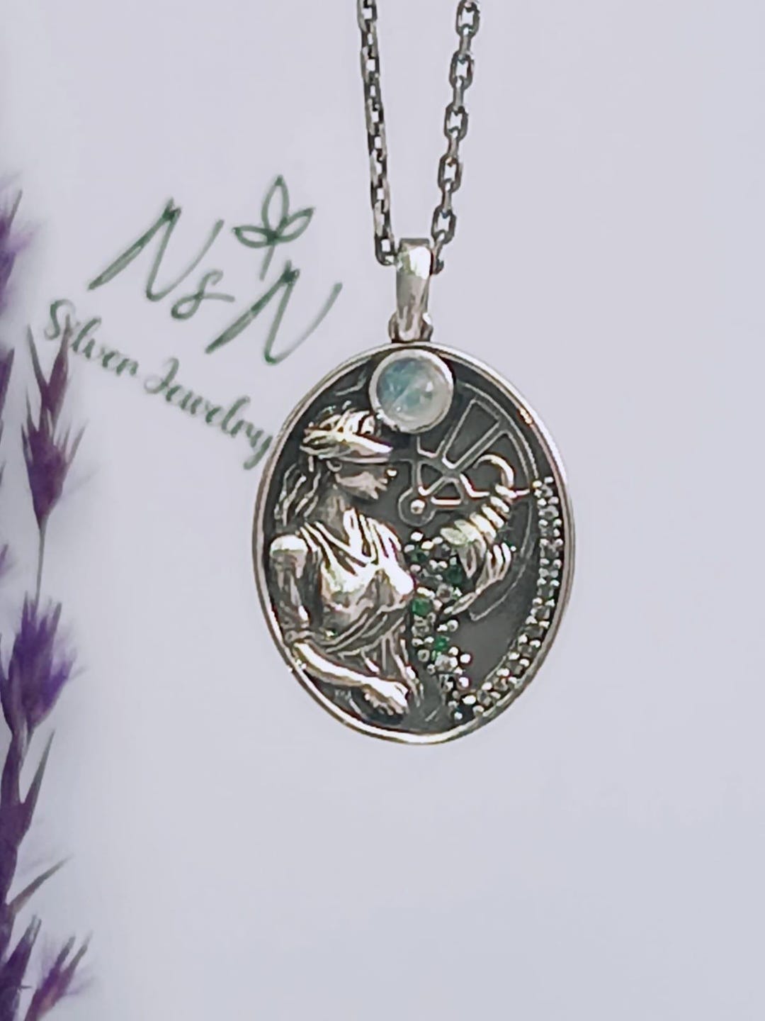 Goddess Fortuna, Sterling Silver Fortuna Necklace With Moon Stone ...