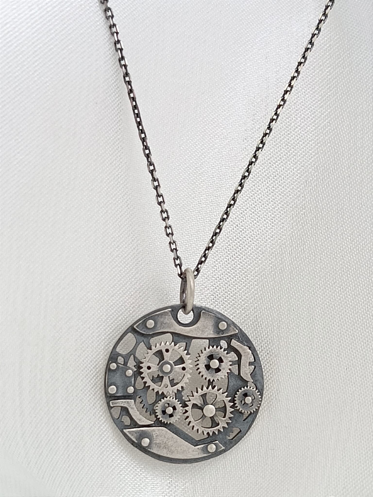 Sterling Silver Gear Necklace-mechanical Necklace-steampunk Jewelry-men ...