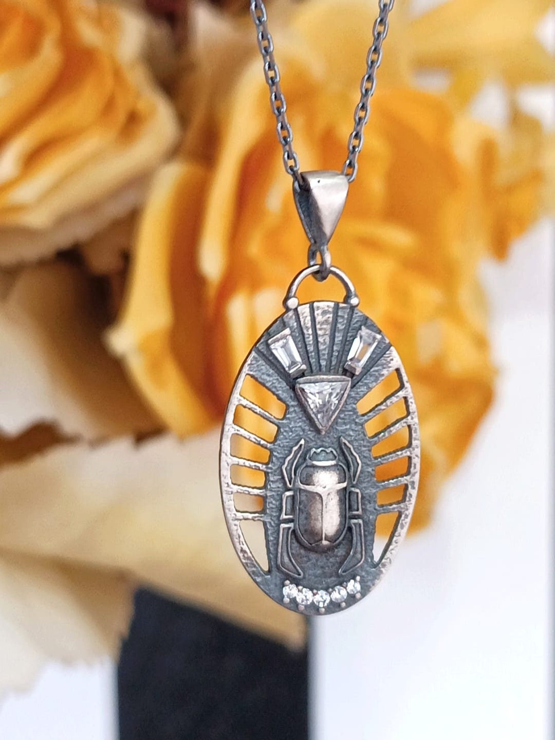 Egyptian Scarab Necklace, Silver Egyptian Scarab Necklace, Ancient ...