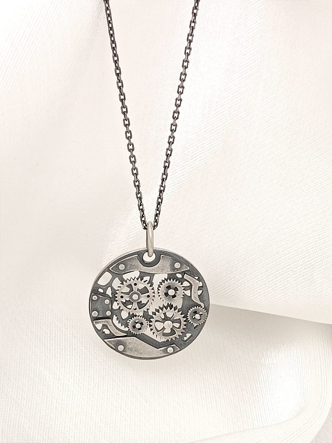 Sterling Silver Gear Necklace-mechanical Necklace-steampunk Jewelry-men ...