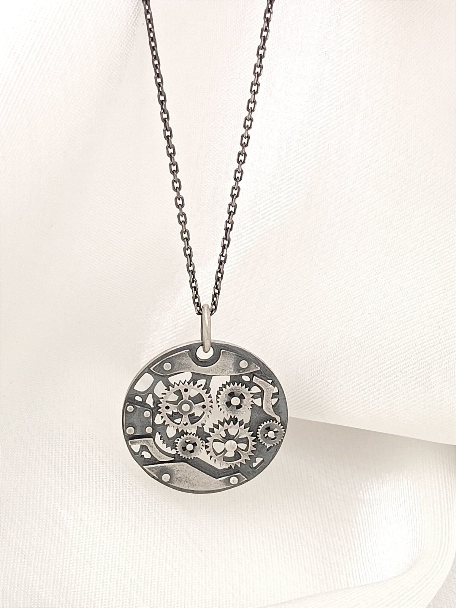 Sterling Silver Gear Necklace-mechanical Necklace-steampunk Jewelry-men ...