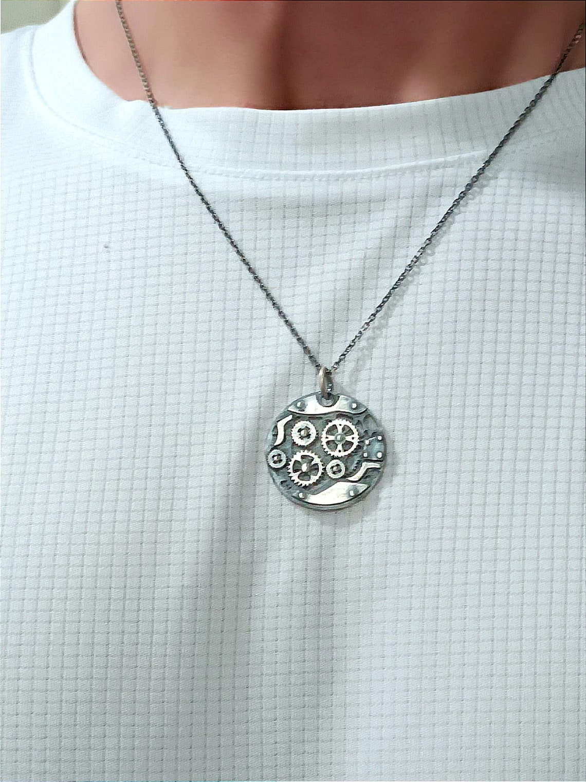 Sterling Silver Gear Necklace-mechanical Necklace-steampunk Jewelry-men ...