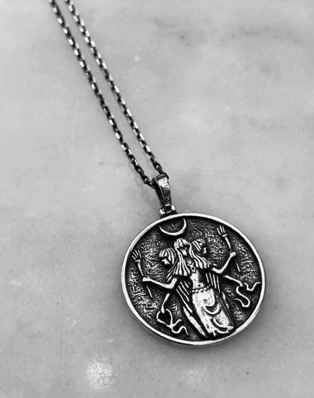 Goddess Hecate 925 Silver Necklace,mythologic Hecate Medallion, Ancient ...