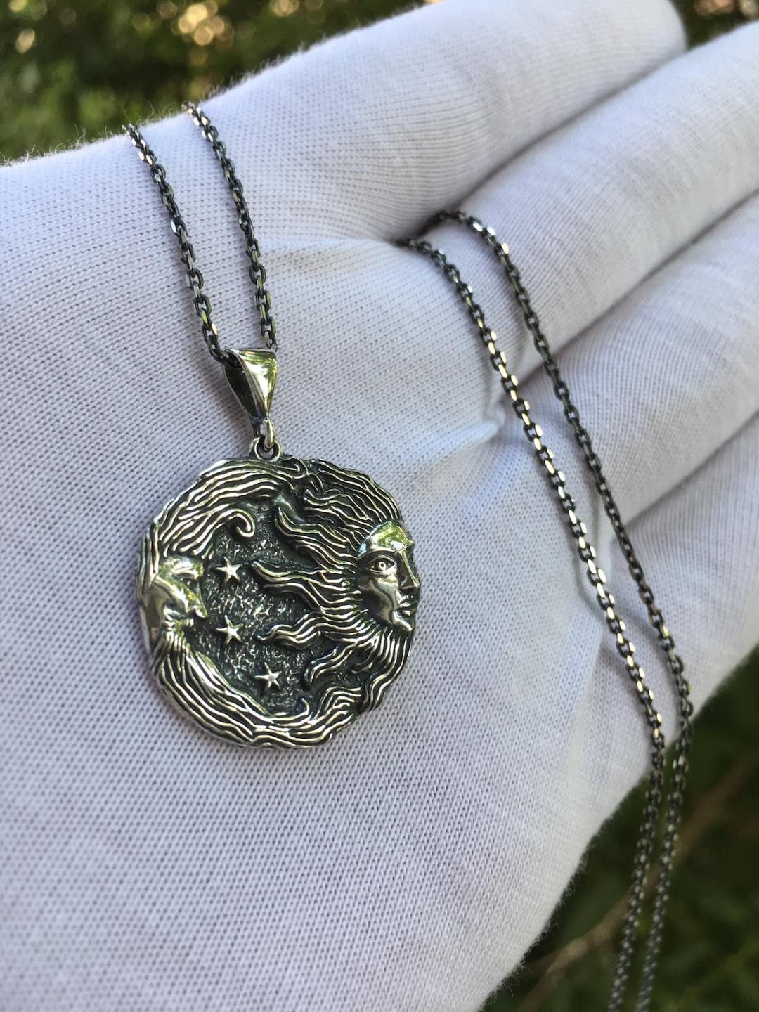 Moon and Sun Necklace, Sterling Silver Men's Necklace, Moon & Sun, Men ...