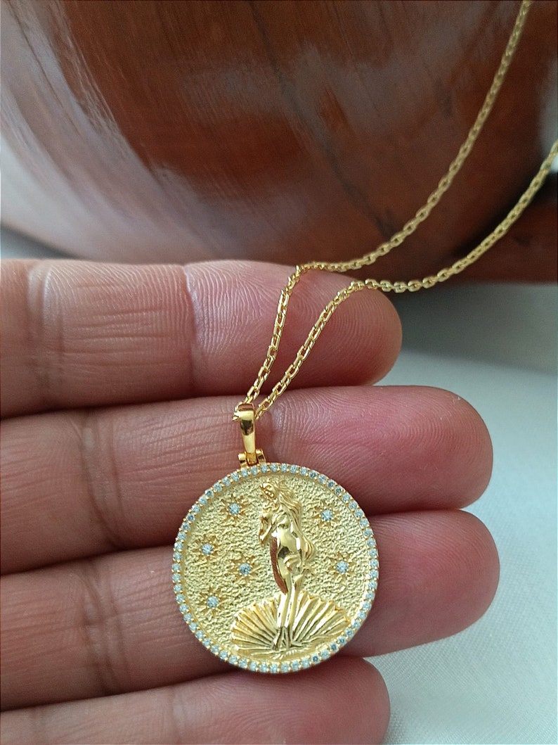 Sterling Silver Venus Goddess Necklace: Zircon Stone Aphrodite Pendant ...
