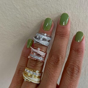Sterling Silver Multi-stone Ring: Adjustable Wide Band Baguette Zircon ...