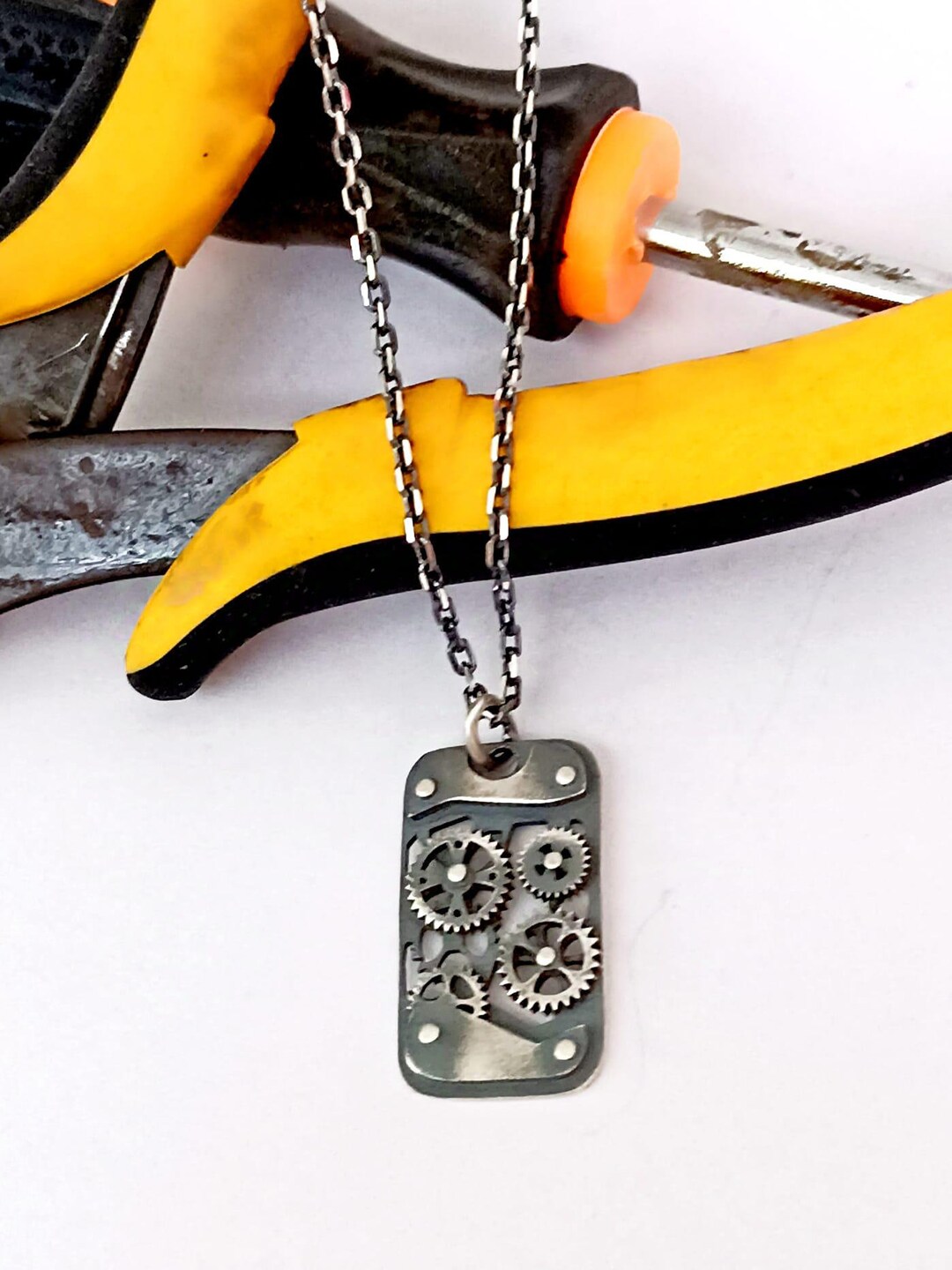 Sterling Silver Gear Necklace-mechanical Necklace-steampunk Jewelry-men ...