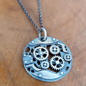 Sterling Silver Gear Necklace-mechanical Necklace-steampunk Jewelry-men ...