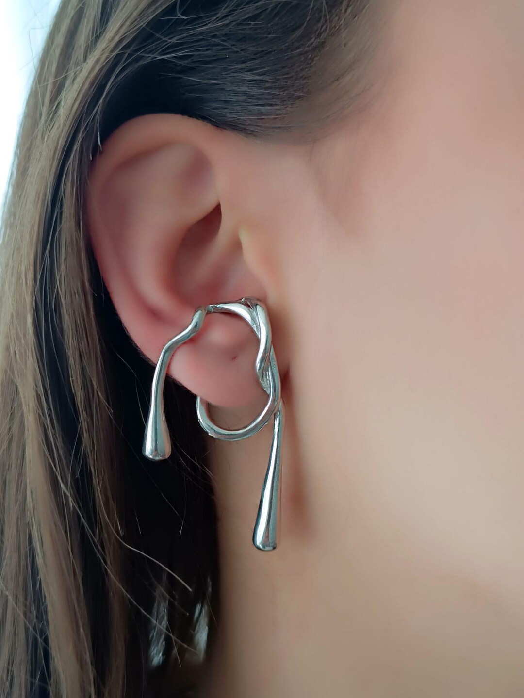 Ear Lobe Cuff Earrings-chunky Ear Cuff-helix Cuff-sterling Silver Ear ...