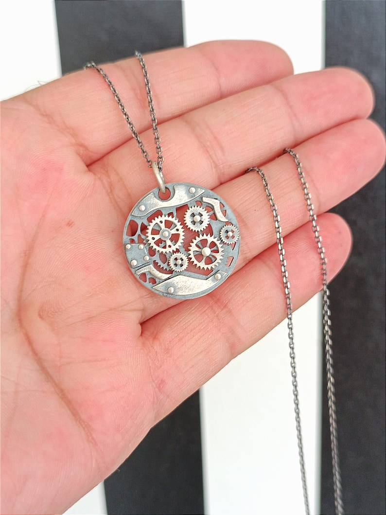 Sterling Silver Gear Necklace-mechanical Necklace-steampunk Jewelry-men ...