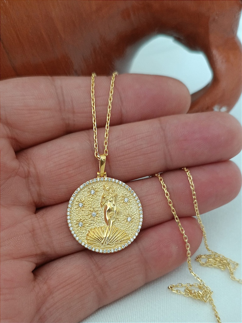 Sterling Silver Venus Goddess Necklace: Zircon Stone Aphrodite Pendant ...