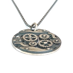 Sterling Silver Gear Necklace-mechanical Necklace-steampunk Jewelry-men ...