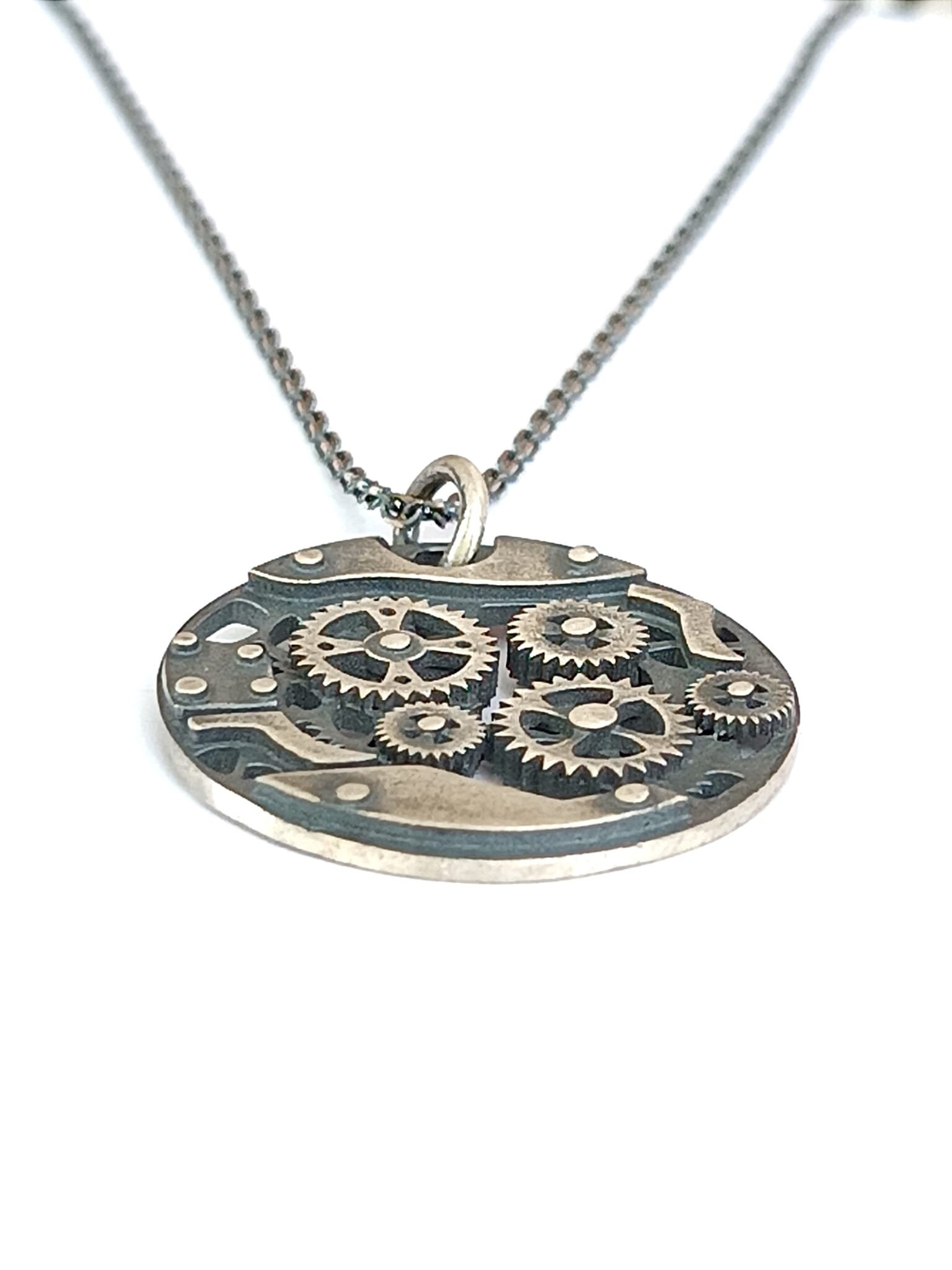 Sterling Silver Gear Necklace-mechanical Necklace-steampunk Jewelry-men ...