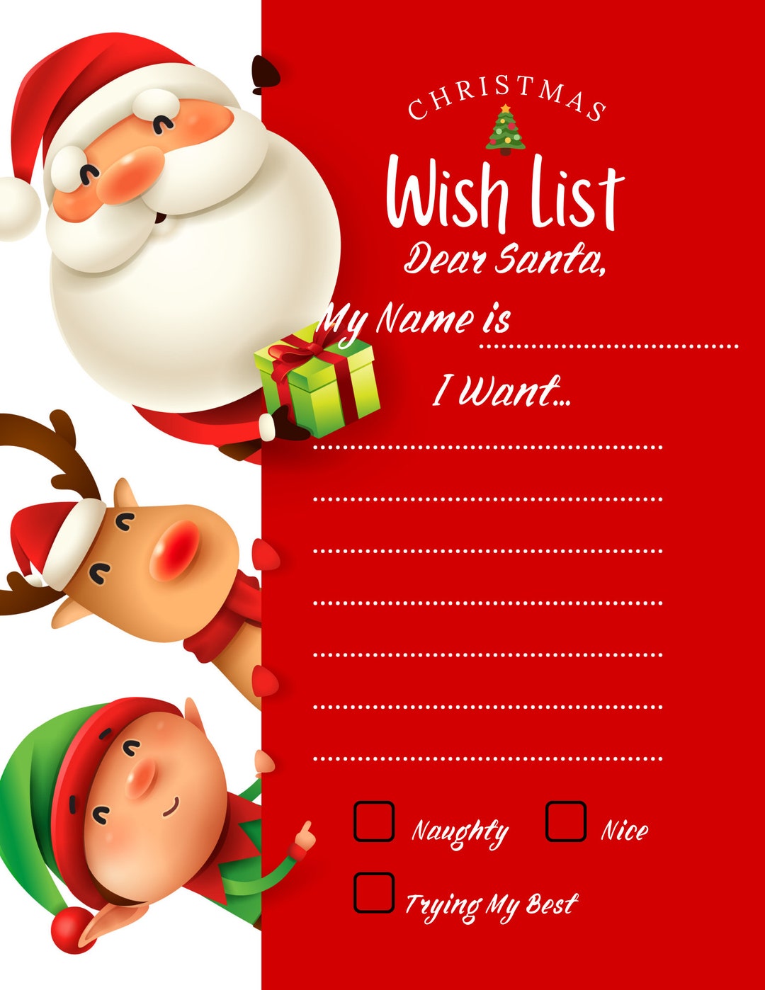 Christmas Wish List, PDF File, Printable X-mas List, Christmas List, X ...