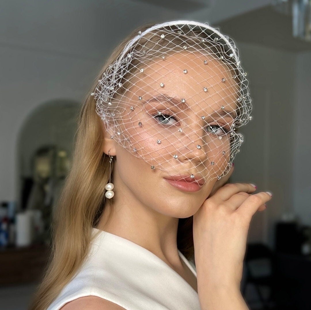117 Birdcage Veil With Crystals, Fascinator Veil Wedding, Birdcage ...